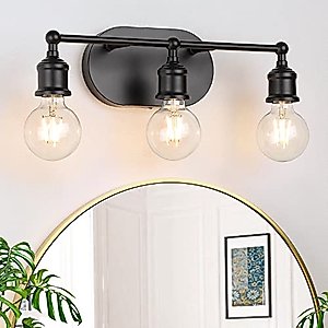 MAXvolador Bathroom Light Fixtures, 3-Light Black Vanity Light, Vintage Wall Sconce Lighting, Modern Wall Light Vanity Lights, Porch Wall Lamp for Mirror Kitchen, E26 Base, Globe Not Included
