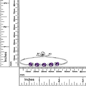 Gem Stone King 925 Sterling Silver Purple Amethyst and White Lab Grown Diamond Tennis Bracelet For Women (2.64 Cttw, Gemstone Birthstone, Fully Adjustable Up to 9 Inch)