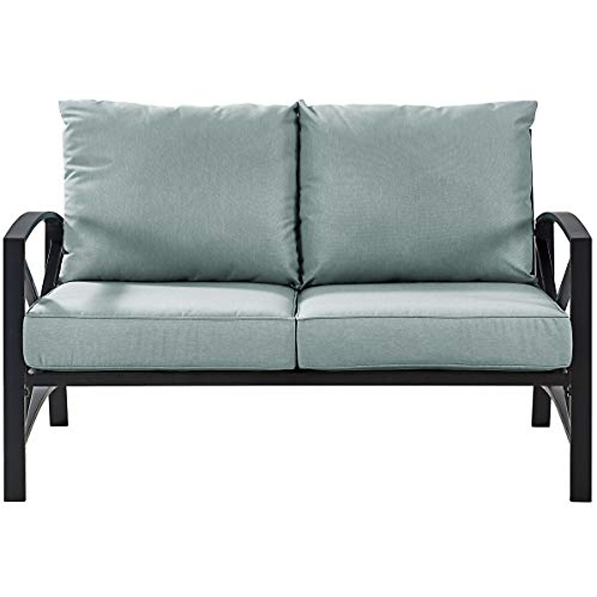 Crosley Furniture KO60008BZ-MI Kaplan Outdoor Metal Loveseat, Oiled Bronze with Mist Cushions