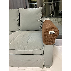 Garayma Sofa Armrest Covers Arm Slipcovers with a Pocket Elastic Sofa Armrest Protector Removable Couch Arm Covers for Sofa Anti-Slip Armrest Covers Christmas Furniture Deco Pack of 2 (Coffee)