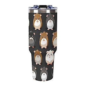 Cartoon Guinea Pigs Insulated Tumbler with Lid And Straw Stainless Steel Travel Coffee Mug 40oz Deep Blue-style