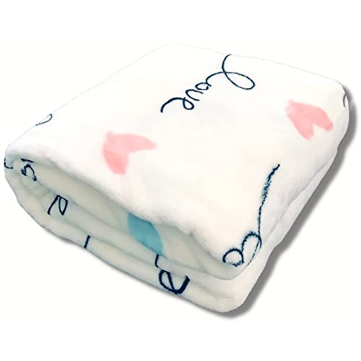 VCNY Valentine Soft Throw Blanket: All You Need is Love Love Love, Blue Pink Black White, Accent for Couch Sofa Chair Bed or Dorm (Design 6)