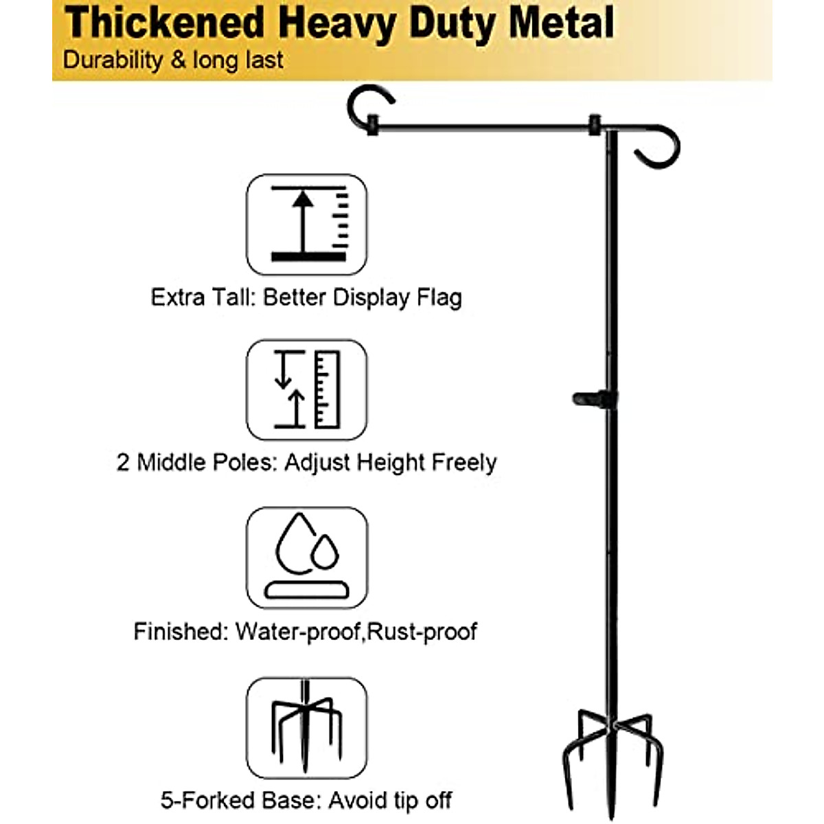 Balie Space 49 Inch Tall Garden Yard Flag Holder Stand with 5 Forked Base Fit 12 X 18 Sign Decoration, 1 Pack