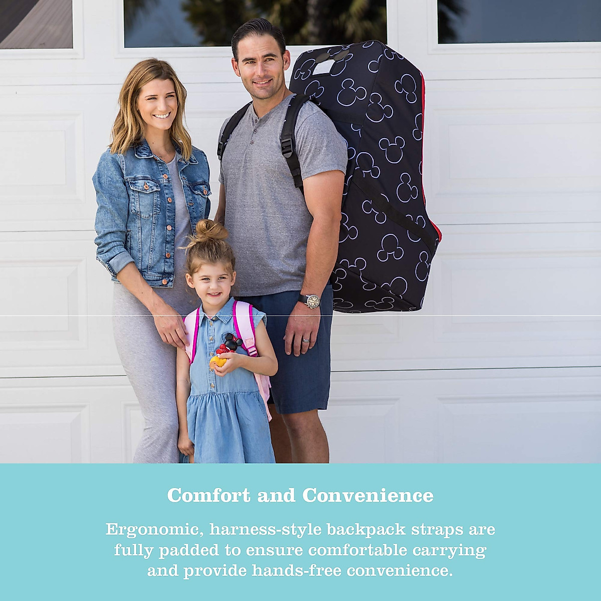 J.L. Childress Disney Baby Ultimate PREMIUM Backpack Padded Car Seat Travel Bag - Car Seat Gate Check Bag - Fits All Car Seats & Booster Seats - Mickey Mouse