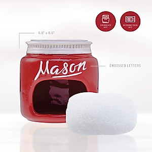 Red Ceramic Mason Jar Kitchen Sponge Holder – Farmhouse Kitchen Decor Sponge Caddy - Kitchen Sink Organizer Ceramic Sponge Holder - Kitchen Organizer Retro Decor for Cute Kitchen Accessories (Red)