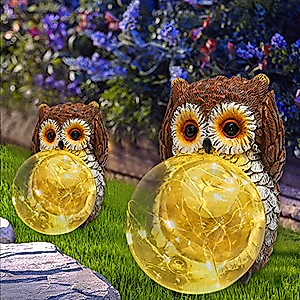 ANGMLN Owl Solar Lights Garden Outdoor, Solar Figurines Lights Decor Growing Orb Waterproof Cute Garden Statues for Patio Yard Lawn Clearance Ornaments