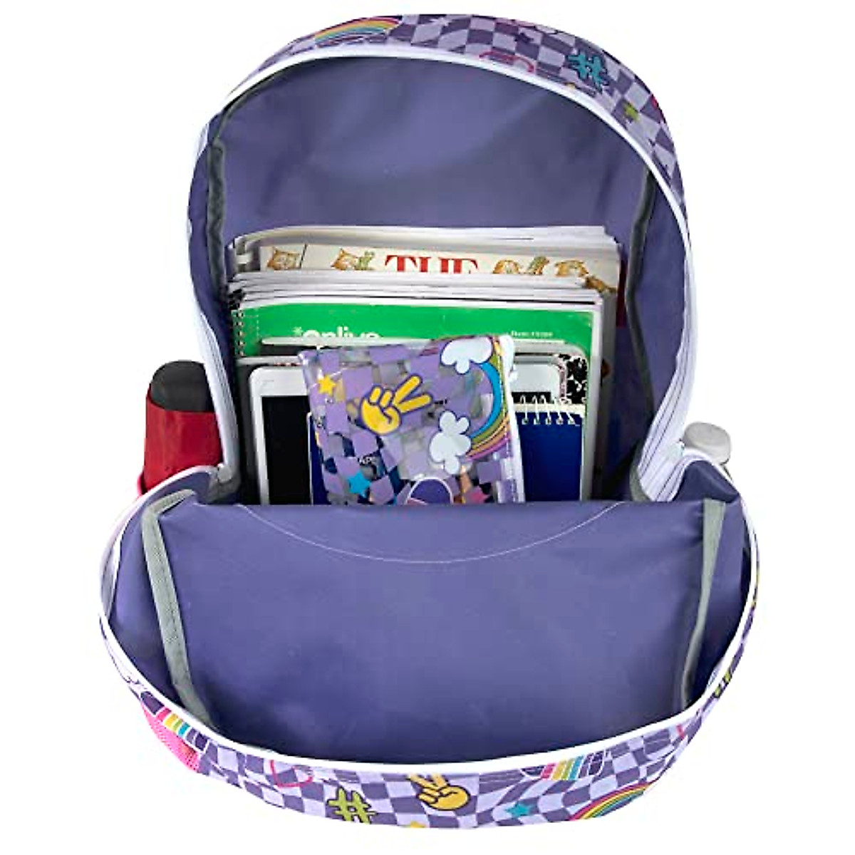 Trail maker 17 Inch Backpack with Side Pockets Backpack and Pencil Case Set for Women (Vintage Vibe Emojis)