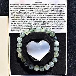 Zenergy Gems Charged Natural Prehnite 8mm Bracelet + Selenite Charging Heart [Included]