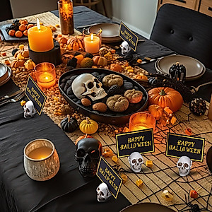 MotiMind 12 Pcs Halloween Skull Place Card Holders with 24 Pcs Place Cards Resin Small Skull Head Table Number Holders Clips Photo Stand Centerpieces for Halloween Party Wedding Birthday Decorations