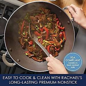 Rachael Ray Cook + Create Nonstick Wok Pan with Side Handles, Oven Safe, Easy to Clean, 14 Inch, Almond