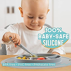 Upward Baby Suction Plates & Bowls for Baby -Toddler Essentials Silicone Baby Plate & Bowl with 2 Baby Spoons Self Feeding 6 Months - Kids Plates Baby Utensils & Baby Feeding Supplies BPA Free