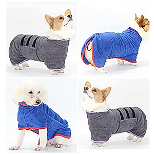 Dog Drying Coat Bathrobe Towel, Microfibre Material Fast Drying Super Absorbent Dog Bath Robe, Pet Quick Drying Moisture Absorbing with Adjustable Collar and Waist