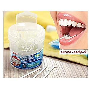 XJS Plastic Household Teeth Cleaning Tool Curved Hook Toothpicks White (150 Pcs)