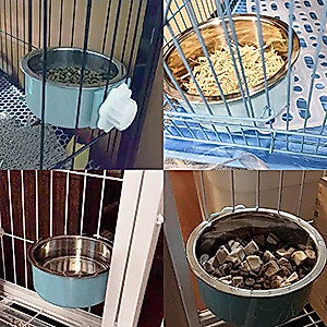 kathson Rabbit Water Bottle Bunny Food Bowl Hanging Fountain Automatic Dispenser Pet No Leak WaterFeeder Small Animals Drinking Feeder Stainless Steel Dish for Ferret Dog Cats 2PCS