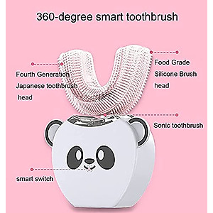 Smiletech Kids U Shaped Automatic Toothbrush Cartoon Panda LED Blue Light and Nice Music IPX7 Waterproof (Purple(2-7age))