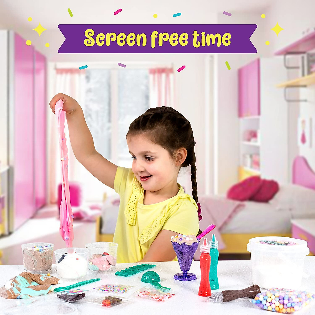 Original Stationery Ice Cream Slime Kit Playshop to Make Fun Pink & Sweet Slime Ice Cream/ Waffle Toys, Great Gift Idea
