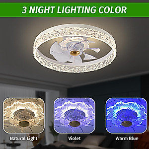 Feqwgny 2023 Upgraded Ceiling Fan 4111 White Ceiling Fans with Lights App & Remote Control, 6 Wind Speeds Modern Ceiling Fan, Timing & 3 Led Color Led Ceiling Fan for Bedroom, Small Room