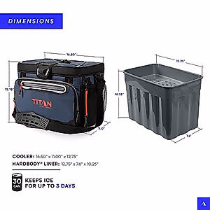 Titan Deep Freeze Cooler - 30 Can Zipperless Hardbody Cooler - Deep Freeze Insulation, HardBody Liner, and SmartShelf - Navy Blue