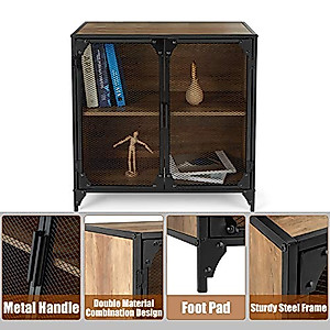 YOLENY Industrial Storage Cabinet, Storage Sideboard with Metal Mesh Door,Buffet Entryway Cabinet for Home,Kitchen, Dining Room