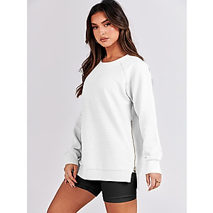 ANRABESS Womens Oversized Sweatshirt Crewneck Long Sleeve Tunic Pollover Shirt Side Zipper Hoodie Sweater 2025 Spring Clothes White X-Large