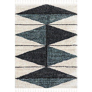 nuLOOM Kali Geometric 9x12 Shag Area Rug for Living Room Bedroom Dining Room Nursery Kitchen, Navy