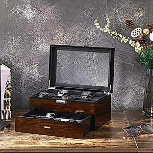 BEWISHOME Watch Box 20 Slots Watch Case for Men - Luxury Watch Organizer with Glass Top,Smooth Faux Leather Interior, Brown SSH04Y