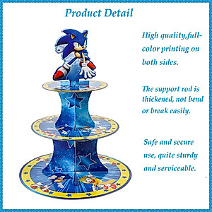 Hedgehog Themed Cupcake Stand 3 Tier, Blue Hedgehog Cake Stand for Boy Kids Birthday Party, Baby Shower, Gender Reveal Party, The Hedgehog Themed Boys Party Supplies