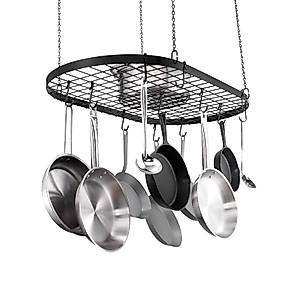 VEVOR 36 inch Carbon Steel Hanging Pot Rack, Ceiling Mount, 20 S Hooks, 80 lbs Loading Weight, Ideal for Home, Restaurant, Kitchen Cookware, Utensils