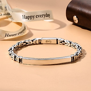 Myshiwu 925 Sterling Silver Bracelet for Men Women Byzantine Bar Bracelet (Silver, 18cm)