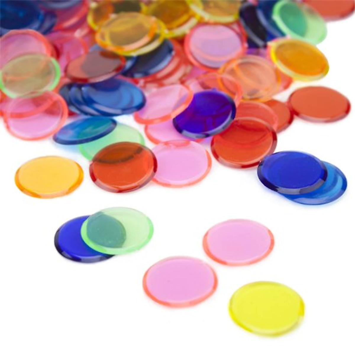 250 3/4-inch Bingo Chips | Translucent, Mixed Color Marker Supplies | Educational Counting, Science, & STEM Resource