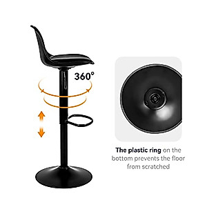 Miereirl Bar Stools Set of 2 Morden Height Counter Bar Stools with Polypropylene Back and Leather Seat，Swivel Adjustable Stool Chair for Home Kitchen Island-Black