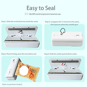 Hokant Mini Bag Sealer Handheld Heat Vacuum Sealer and Cutter, 1300mAh Rechargeable Portable Mini Sealing Machine with 3 Sealing Gear for Chip Bags Plastic Bags Food Storage