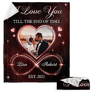 SANDJEST Personalized Couple Photo Blanket Love You Till The End of Time Fleece Throw Blanket Customized Gift for Couple Lovers Newlyweds Anniversary Girlfriend Boyfriend