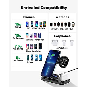 INIU 3 in 1 Wireless Charging Station, 15W Fast Phone Wireless Charger Stand Dock for Apple Watch Charger Stand Series 8 7 6 5 4 3 SE Ultra, iPhone 14 13 12 11 Pro Max Mini, Airpods Pro (with Adapter)