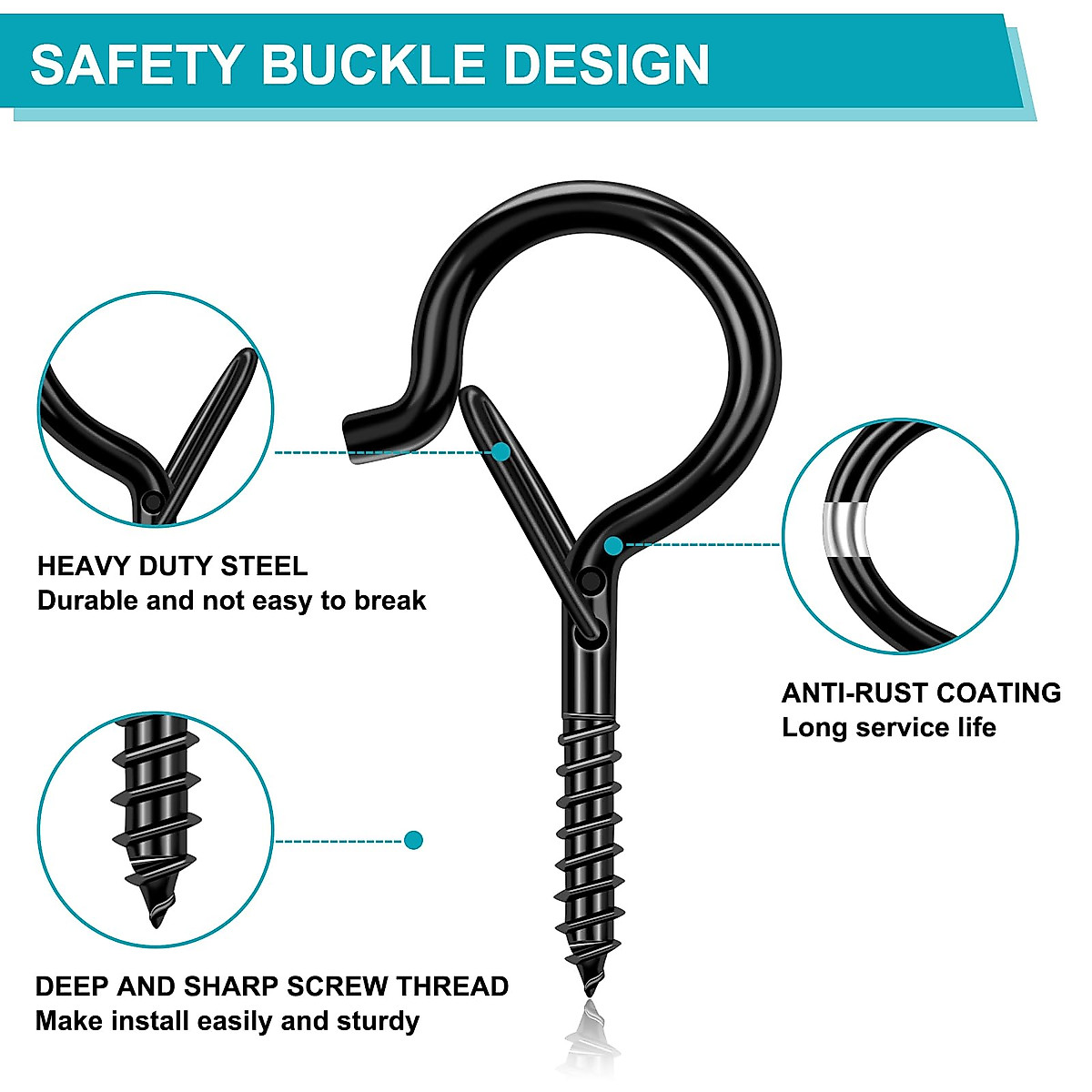 Q Hanger Hanging Hooks for Out Door String Lights, 16pcs Screw Hooks for Plants, Heavy Duty Ceiling Hooks with Safety Buckle for Christmas Lights & Patio Lights, Fairy Lights Wind Chimes Decoration