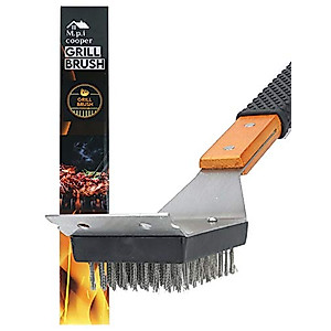 M.P.I cooper Grill Cleaning Brush and Scraper, Best BBQ Wire Bristles Brush for Grill Cleaning, Long Wooden Rubber Handle for Comfortable Safe and Strong Grip with Bottle Opener Tool