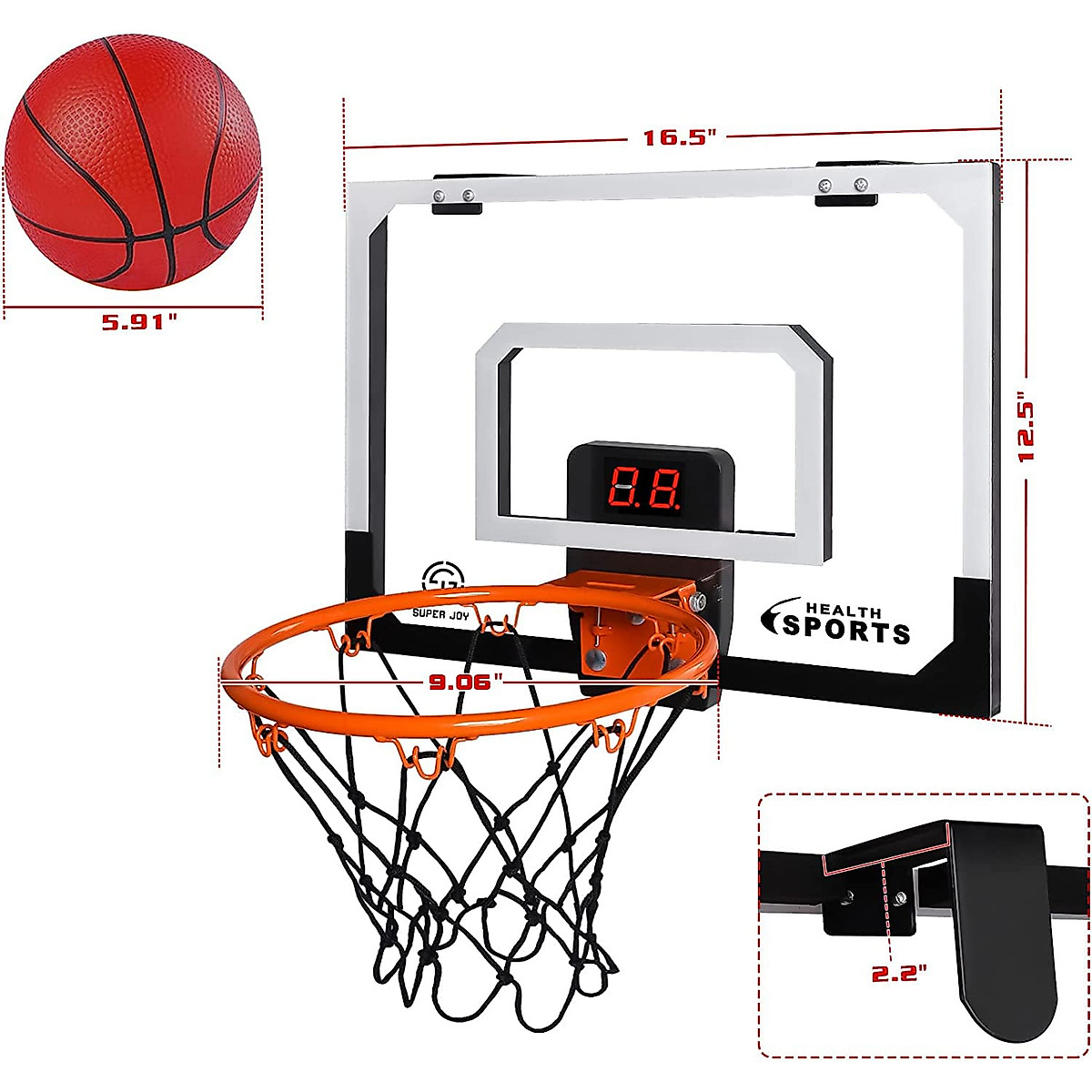 SUPER JOY Mini Indoor Basketball Hoop Over The Door Basketball Hoop with Audio Scoreboard and Batteries | Door Room Basketball Hoop Office Basketball Hoop Bedroom Basketball Hoop for Kids & Adults
