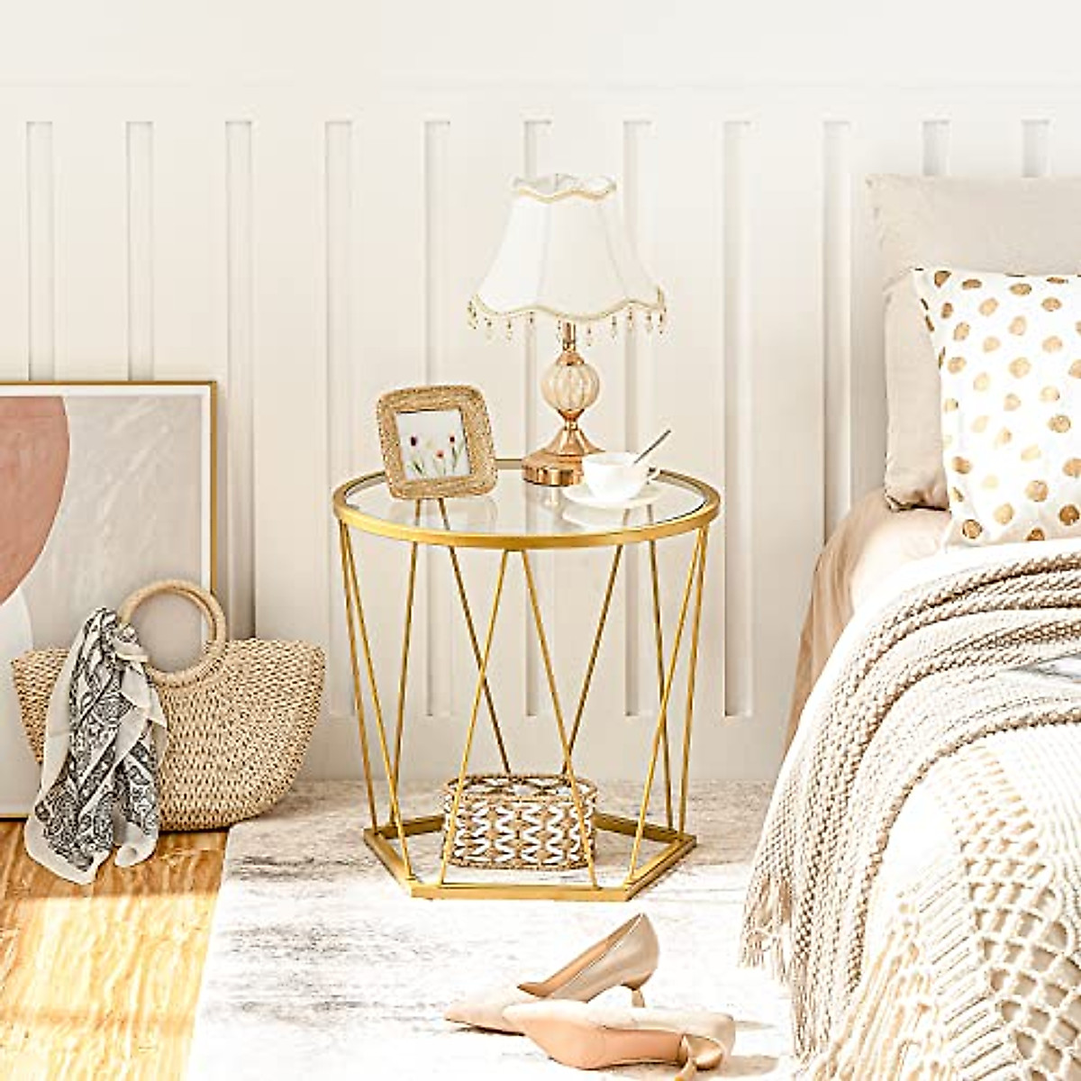 HOOBRO Round Coffee Table Set of 2, Gold Coffee End Table with Metal Frame, Tempered Glass Small Coffee Table for Living Room Bedroom Balcony Yard, Modern Style, Gold GD79BZ01