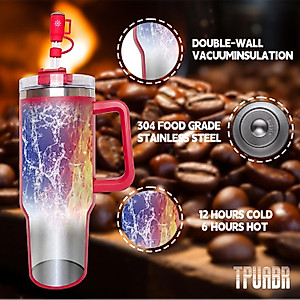 FVOTNW 40oz Tumbler with Handle and Straw,Reusable Insulated Tumbler Stainless Steel Travel Mug Keeps Drinks Cold,Suitable for Travel, Office and Gifts for Mom or Wife-Red