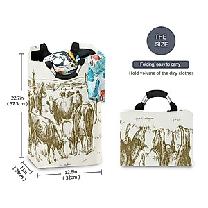 Kigai Laundry Hamper Basket Western Cow Boys Collapsible Nursery Storage Bin Waterproof Clothing Baskets for Home Bedroom Bathroom Washing Room
