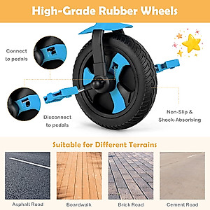 BABY JOY 5 in 1 Toddler Tricycle, Folding Kids Trike Baby Balance Bike w/Adjustable Steering Push Handle, Removable Pedals & Detachable Auxiliary Wheels, Ride-on Toy for 18-60 Months Boys Girls, Blue