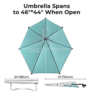 Prospo Adjustable Beach Umbrella with Universal Clamp, Portable UPF 50+ UV Protection Umbrella for Chair, Wheelchair, Golf Cart, Stroller, Bleacher, Patio