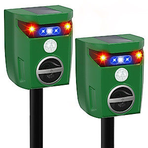 CritterTec Solar Powered Ultrasonic Animal Repellent with Flashing Lights and Adjustable Alarm Waterproof Motion Activated Cat Dog Deer Repellent for Yard Garden Farm Lawn 2 Pack