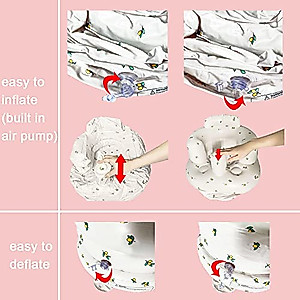 Swity Home Baby Inflatable Seat for 3-36 Months, Built in Air Pump Infant Back Support Sofa, Protect Spine, Safe Toddler Feeding/Shower Chair for Learning to Sit Up (Olive Flowers, Off-White)