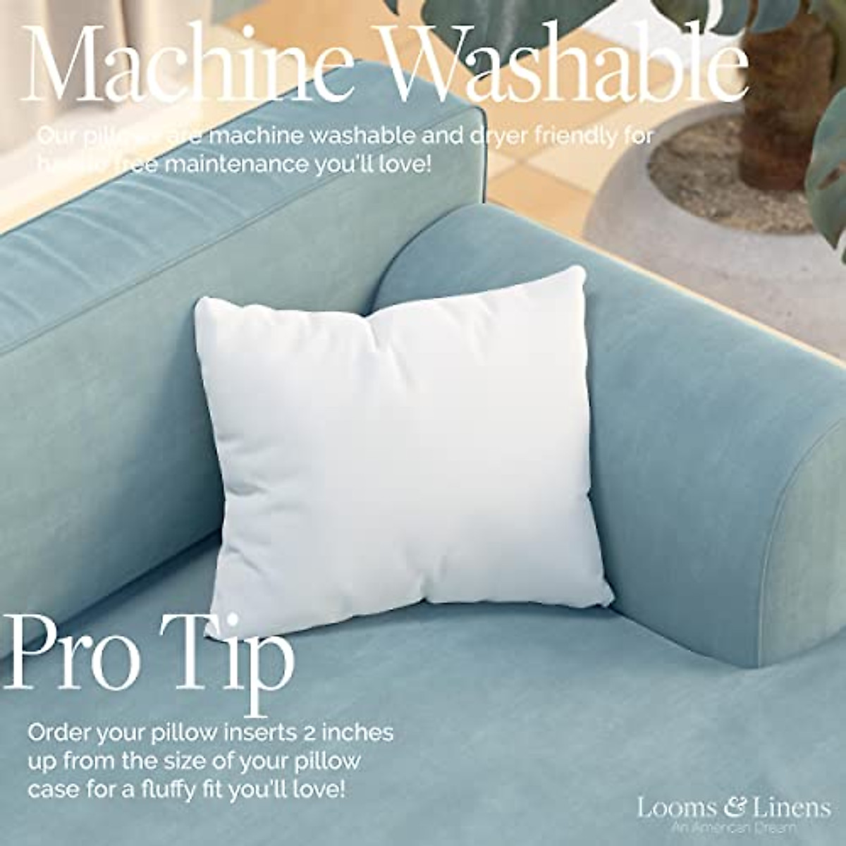 Throw Pillow Insert 18x18 Set of 4 pc. Square Sham Stuffer Insert for Decorative Pillow Covers by Looms & Linens - Made in USA