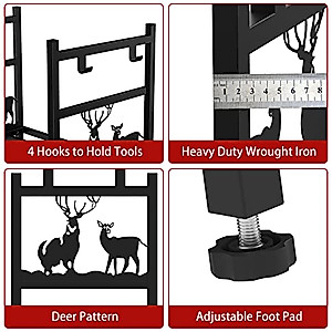 Firewood Rack, 2 Tiers Fireplace Tool Rack Wrought Iron Firewood Log Storage Rack Holder for Indoor Outdoor Fireplace, Fire Pit, Stove (Deers)