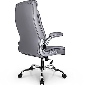 NEO CHAIR Office Chair Computer High Back Adjustable Flip-up Armrests Ergonomic Desk Chair Executive Diamond-Stitched PU Leather Swivel Task Chair with Armrests Lumbar Support (Grey)