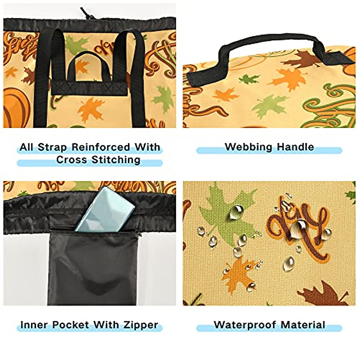 Happy Thanksgiving Day Laundry Bag Heavy Duty Laundry Backpack with Shoulder Straps Handles Travel Laundry bag Drawstring Closure Dirty Clothes Organizer For College Dorm, Apartment, Camp Travel