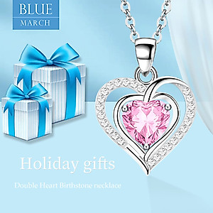 bellstar Heart Pendant Necklaces for Women 925 Sterling Silver with Birthstone Zirconia, Birthday Mother’s Day Christmas, Valentine' Jewelry Gift for Mom Women Girls