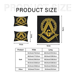 Bedding Sheet Bed Sets, Freemasonry Masonic Lodge Symbol Soft 3-Pieces Duvet Cover Set Comfy 1 Comforter Cover & 2 Pillowcases for All Season Queen(90"×90")